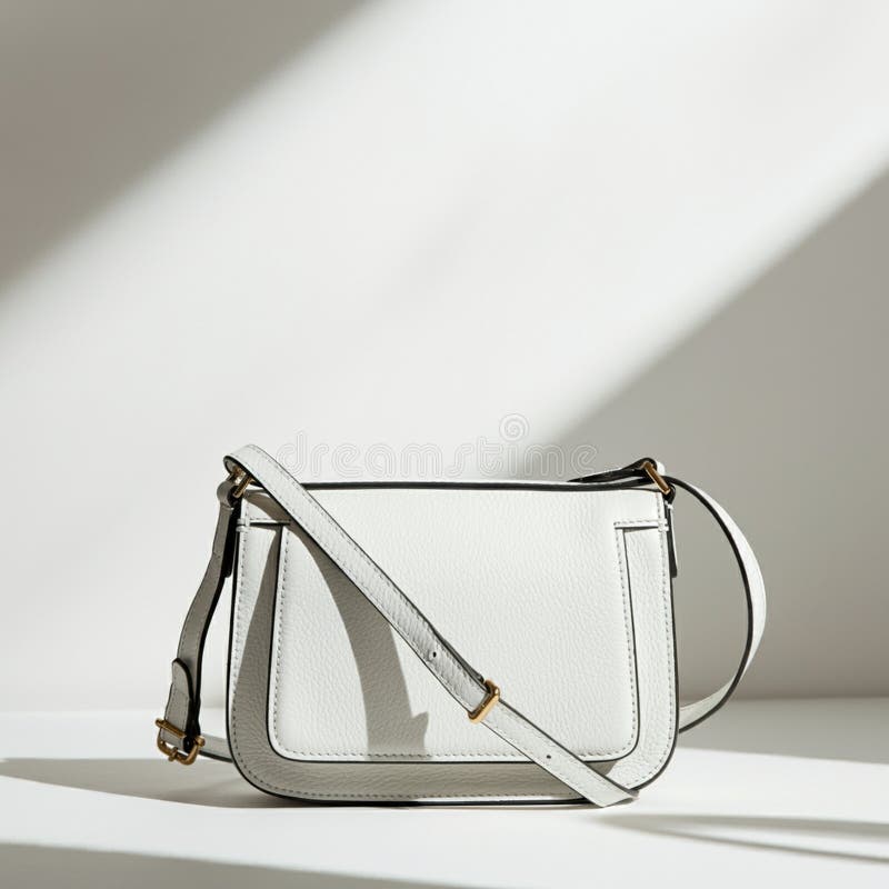 White Leather Crossbody Bag with a Rectangular Shape and Clean ...