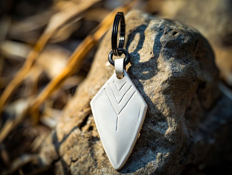 Leather Keychain on White Marble Table, Top View Stock Image - Image of ...