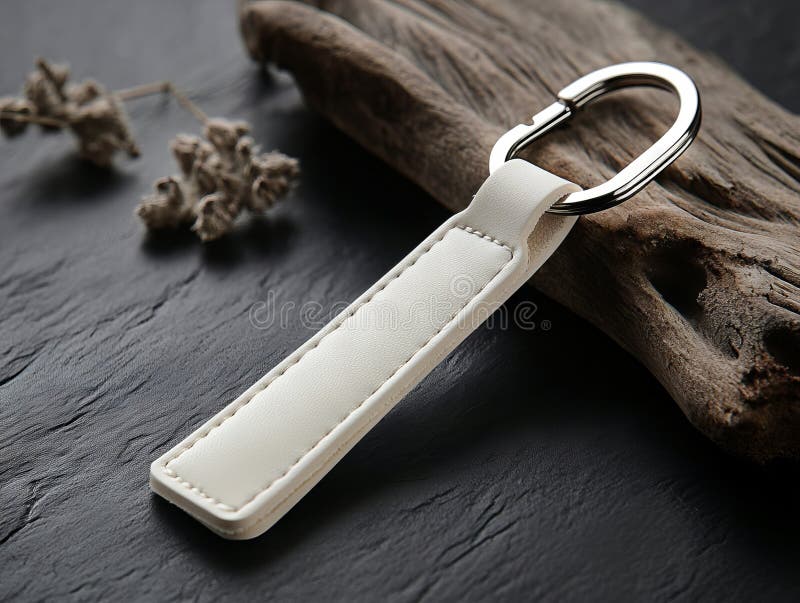 Leather Keychain on White Marble Table, Top View Stock Image - Image of ...