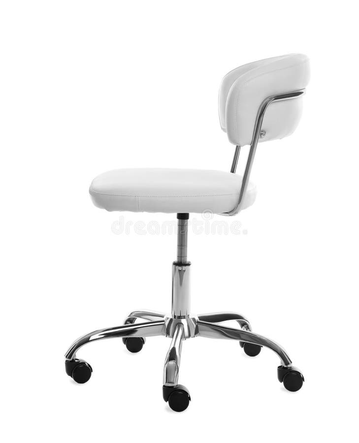 White Leather Office Chair Isolated on White Stock Image - Image of ...