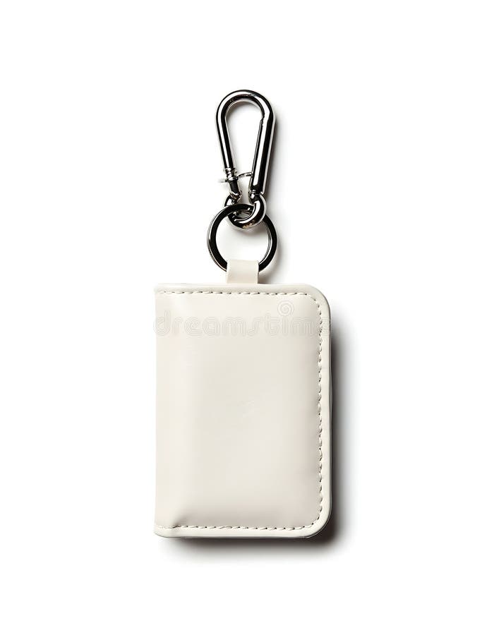 White Leather Rectangular Keychain Holder with Steel Carabiner Isolated ...