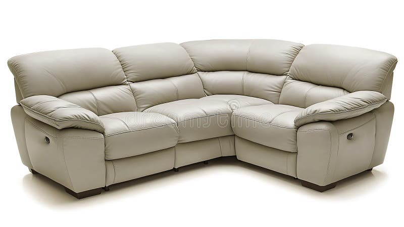 A White Leather Sectional Sofa with a Black Remote Control Stock Image ...