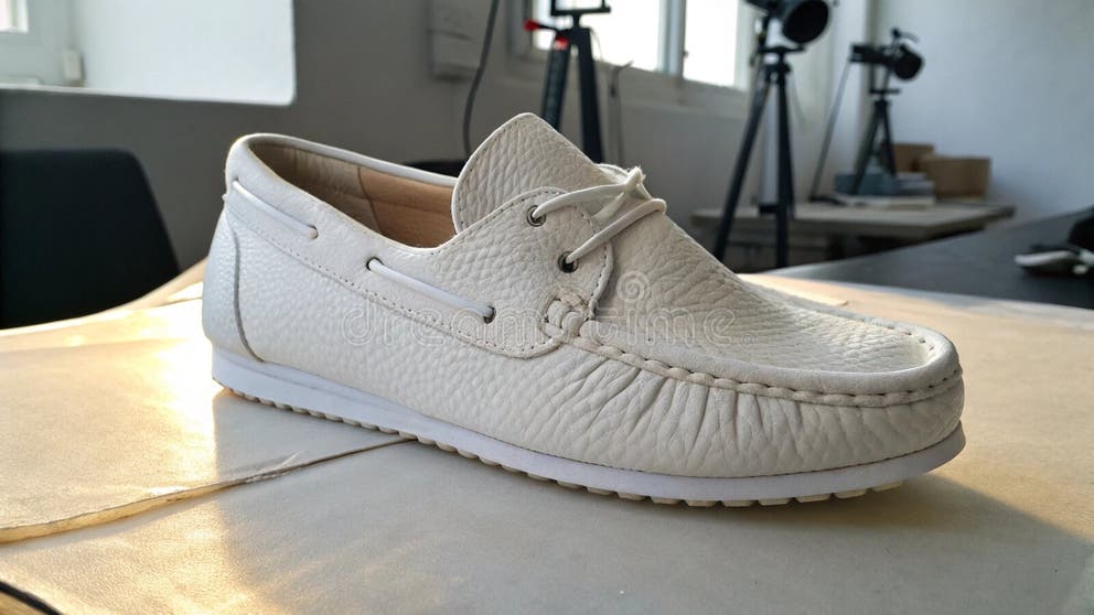 Close Up of White Shoe on Smooth Studio Surface with Natural Light ...