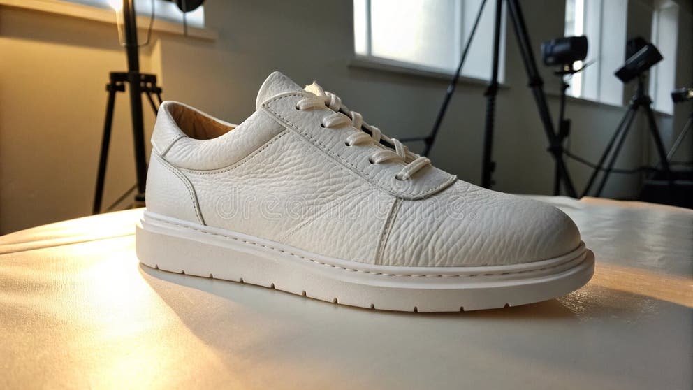 Close Up of White Shoe on Smooth Studio Surface with Natural Light ...