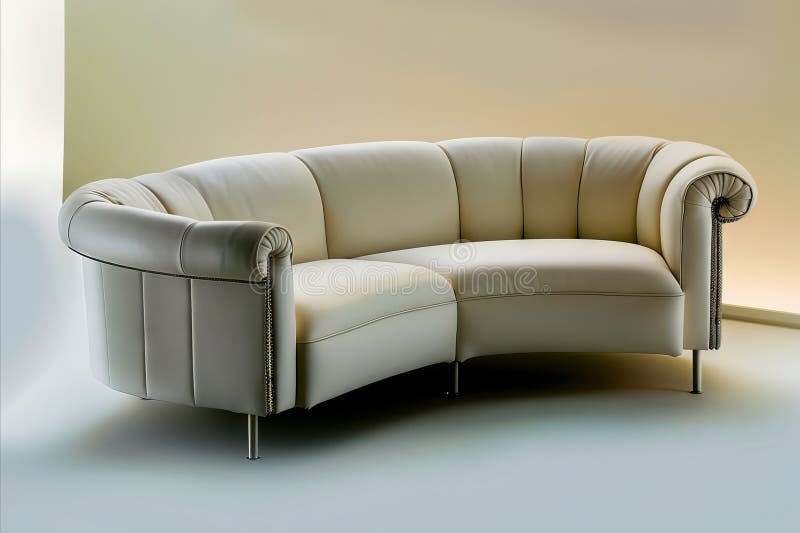 A White Leather Sofa with Curved Backrest Stock Image - Image of ...