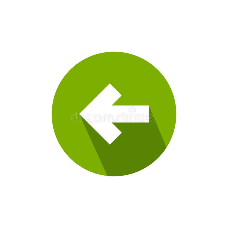 White Left Squared Arrow with Shadow in Green Circle. Flat Icon ...