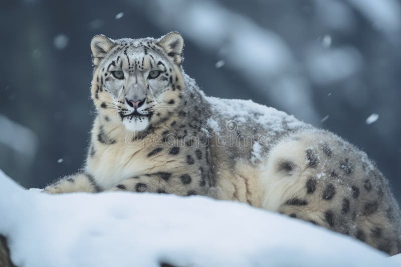 A White Leopard Lying in the Snow Stock Illustration - Illustration of ...