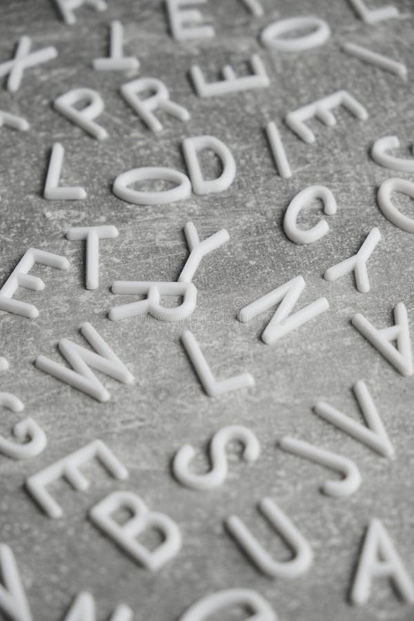 White Letters English Alphabet Gray Concrete Background. Stock Image ...