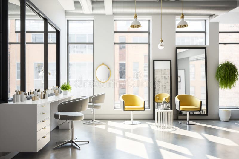 White Light Beauty Salon Room with Armchairs and Mirrors Generative AI ...