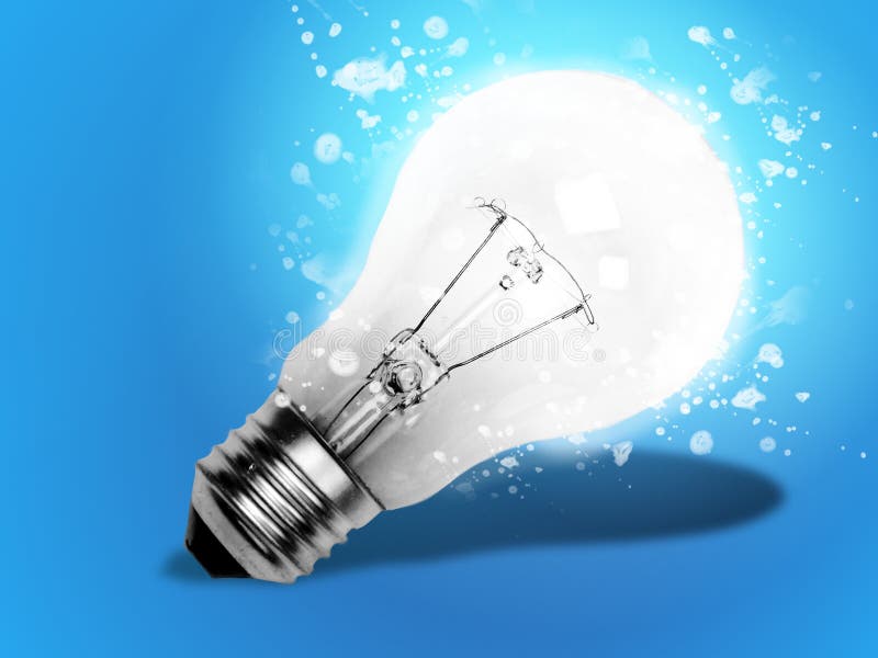 Light Bulb on Blue Background Stock Photo - Image of idea, horizontal ...