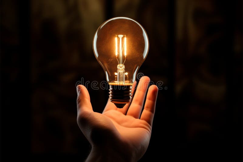 A White Light Bulb Held, Symbolizing a Bright Idea at Hand Stock ...