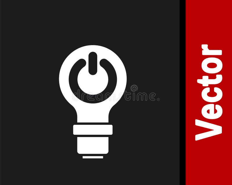 White Light Bulb with Lightning Symbol Icon Isolated on Black ...