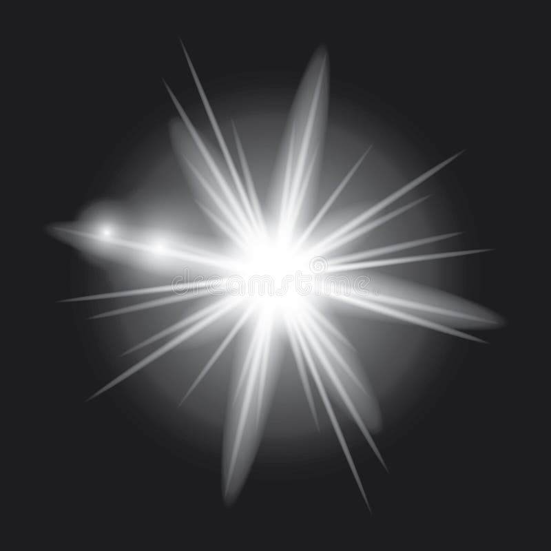 White Light Glow Effect, Light Rays. Radiant Flash, Lens Flare, on Dark ...