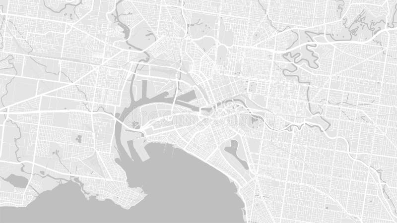 White and Light Grey Melbourne City Area Vector Background Map, Roads ...