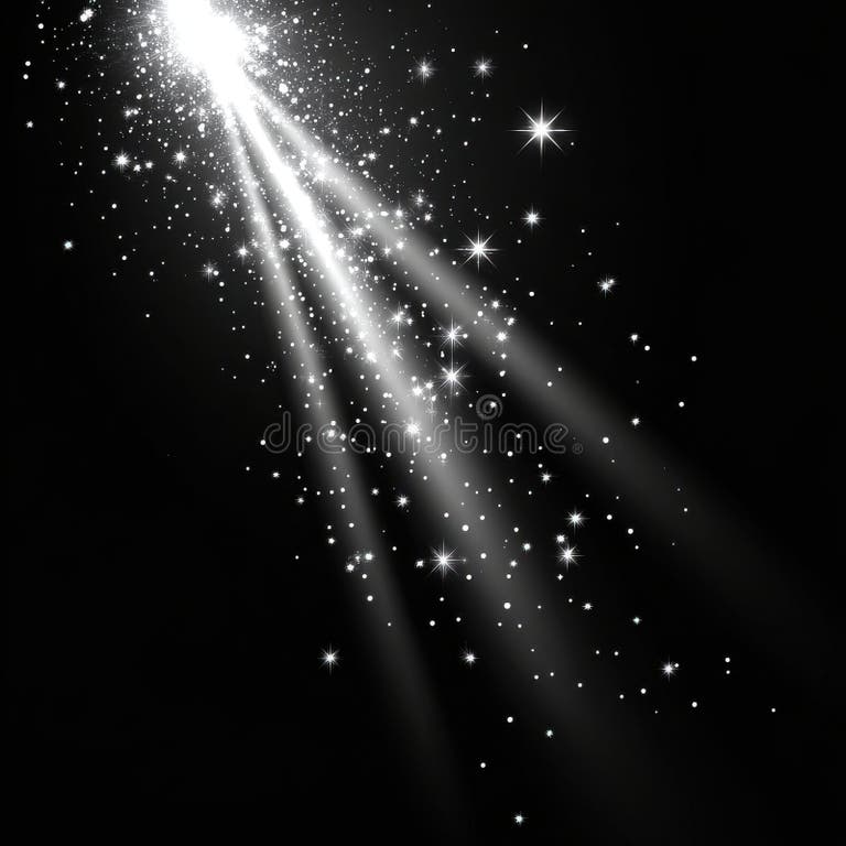 Diagonal White Light Rays on Black Background with Sparkling Particles ...
