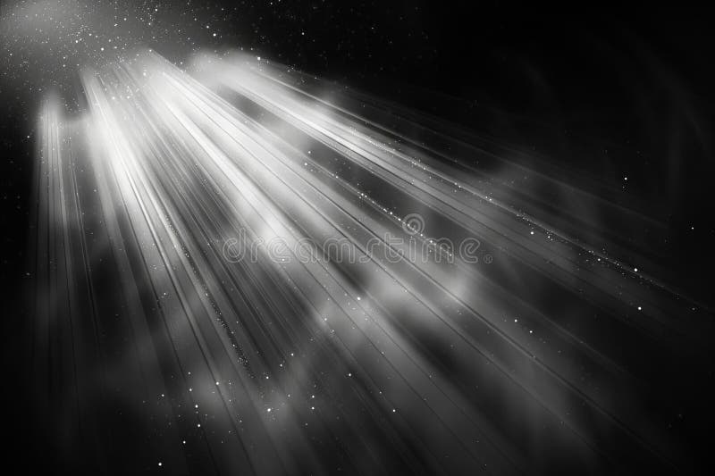 White Light Rays with a Spotlight on a Black Background, Creating an ...