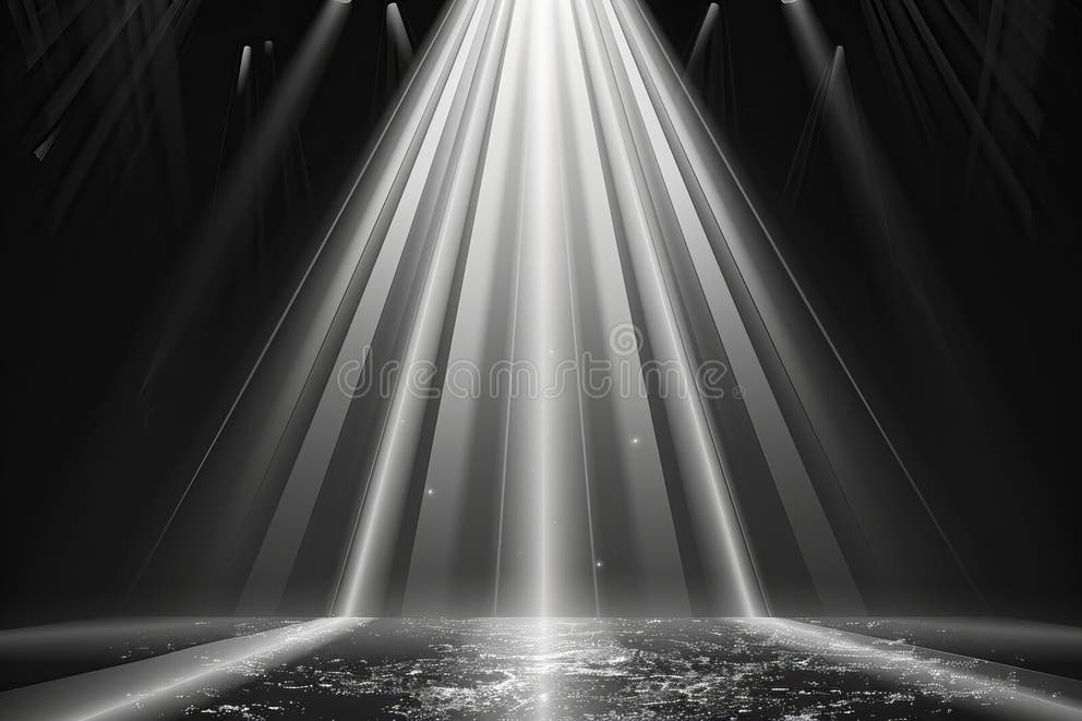 White Light Rays with a Spotlight on a Black Background, Creating an ...