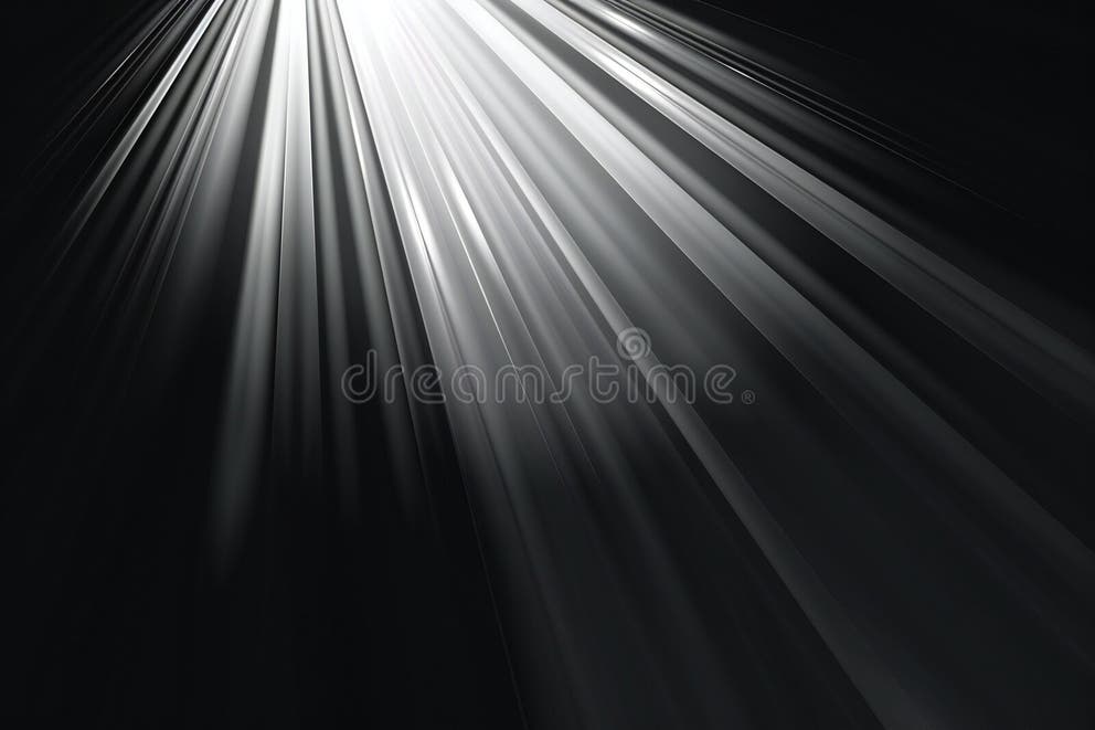 White Light Rays with a Spotlight on a Black Background, Creating an ...
