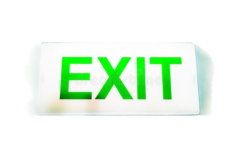 White Light Sign with Green Text Saying Exit on a White Background ...