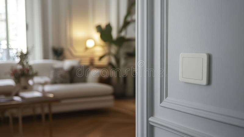 White Light Switch on Grey Wall in Modern Living Room Stock Illustration - Illustration of ...