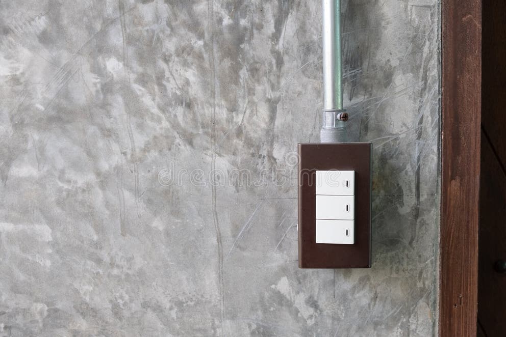 White Light Switch on Loft Style Wall Stock Photo - Image of closeup ...