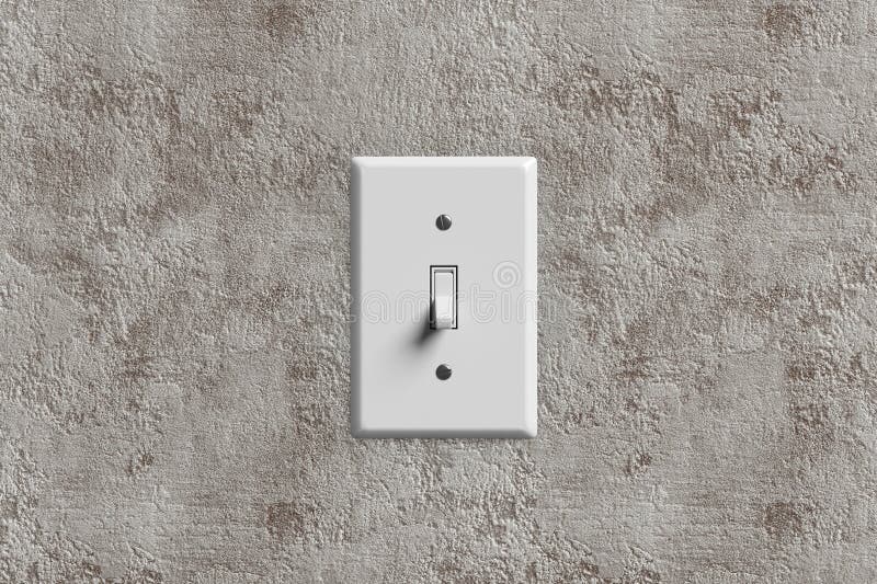 White Light Switch on Textured Concrete Wall is Turning on Stock ...