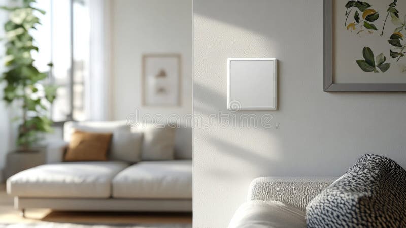 White Light Switch on a Textured Wall in Modern Living Room Stock ...