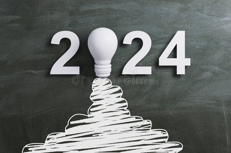 White Lightbulb Drawing and 2024 on Chalkboard, Depicting Strategic ...