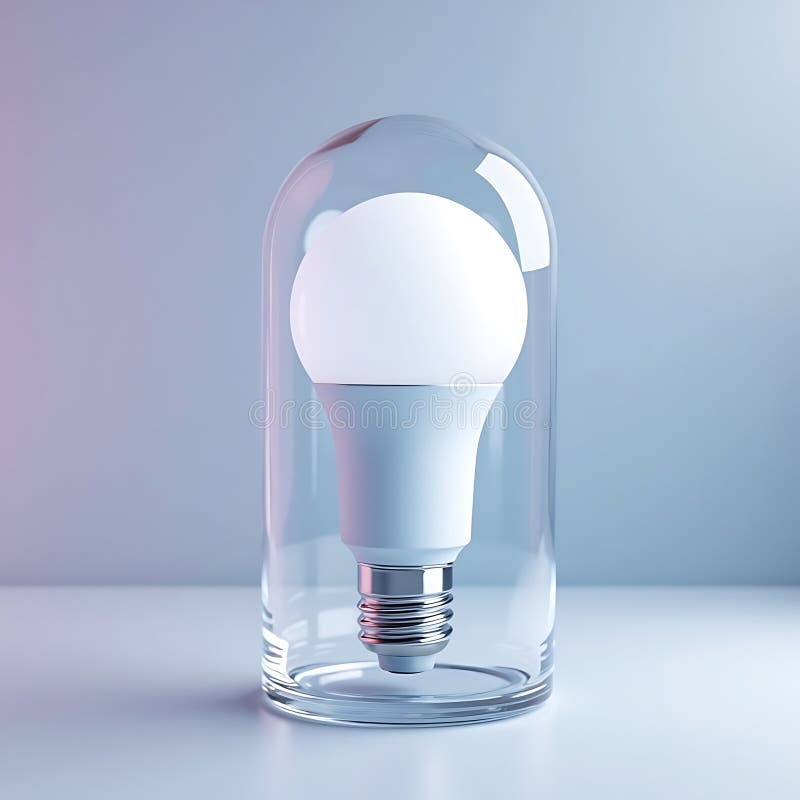 White Lightbulb Inside Clear Glass Dome on Table - Energy Concept Stock ...