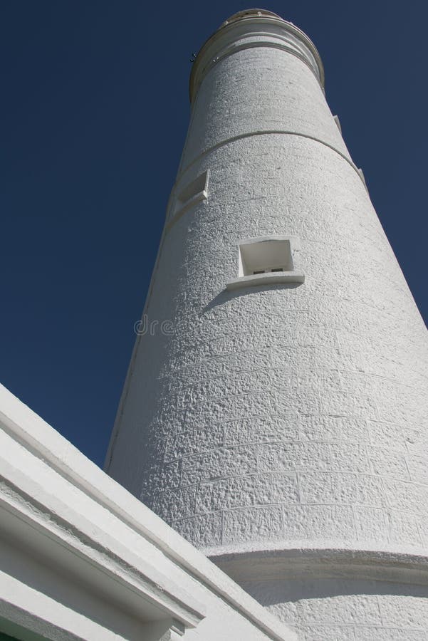 White Lighthouse Against Blue Sky at Nash Point Stock Photo - Image of ...
