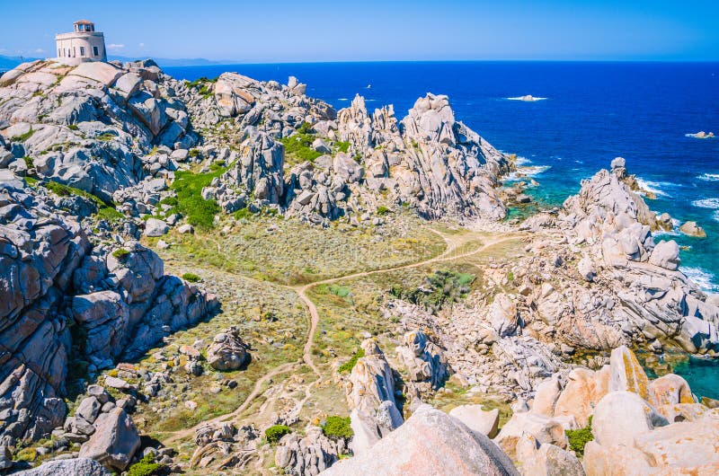 White Lighthouse of Capo Testa in North Sardinia, Huge Granite Rocks in ...