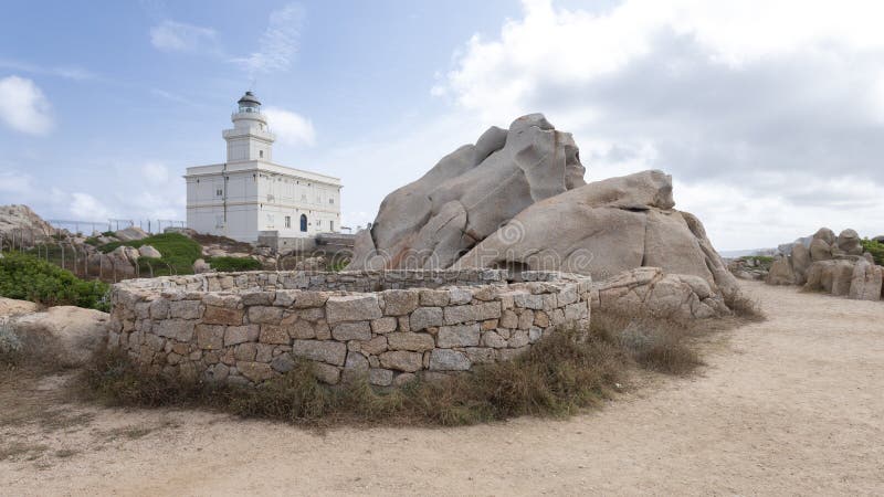 White Lighthouse at Capo Testa, Sardinia, Italy Stock Image - Image of ...