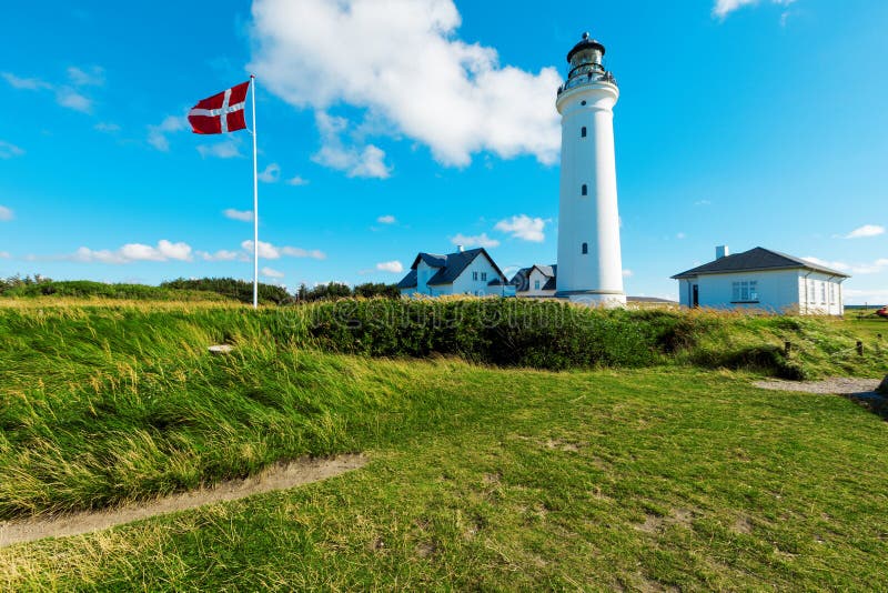 White Lighthouse in Nature, Landscape of Denmark Editorial Stock Photo ...