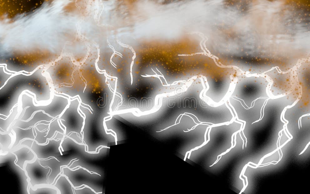 White Lightning Flashes and Black Clouds. Lightning Collage on a Black ...