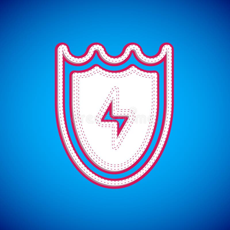 White Lightning and Shield Icon Isolated on Blue Background. High ...
