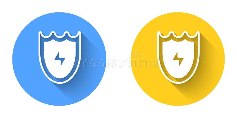 White Lightning and Shield Icon Isolated with Long Shadow Background ...