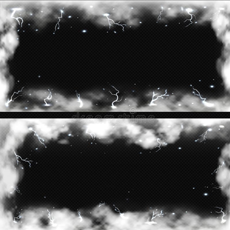 White Lightning Strikes with Smoke Effect Vector Frame Set, Storm ...