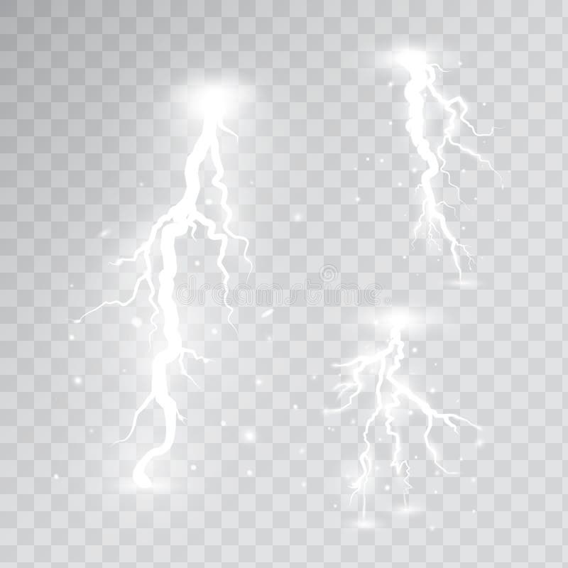 White Lightnings Set Isolated on Transparent Background. Thunder Storm ...