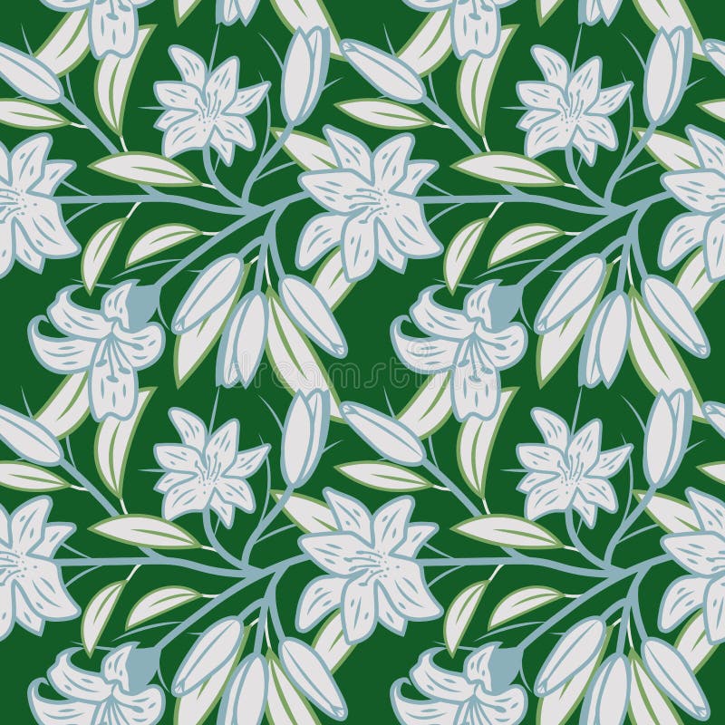 White Lilies on Green Background Stock Illustration - Illustration of ...