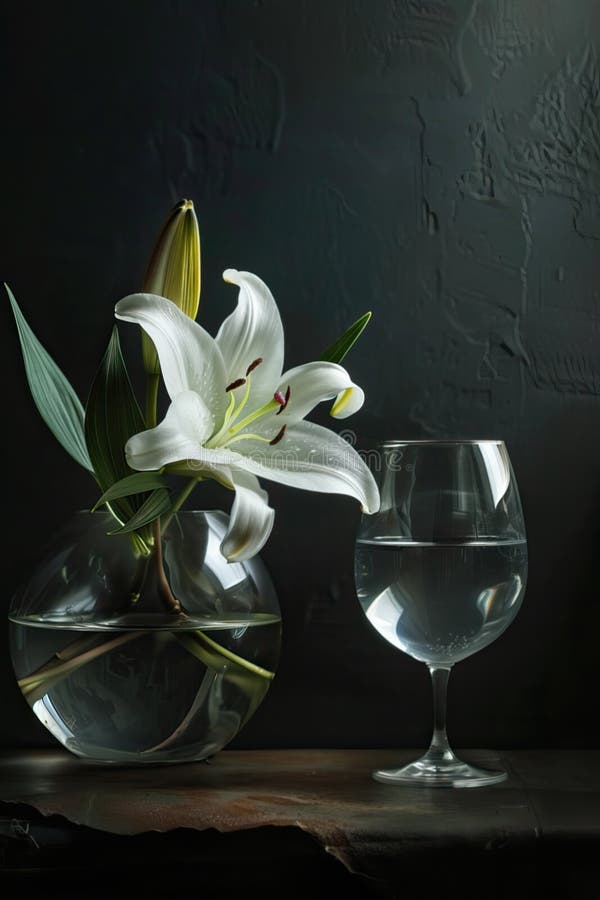 White Lily Flower in a Glass Vase. Classical Still Life Stock ...