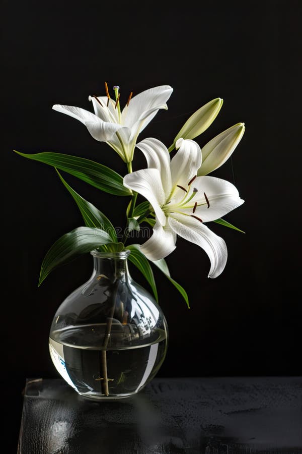 White Lily Flower in a Glass Vase. Classical Still Life Stock ...