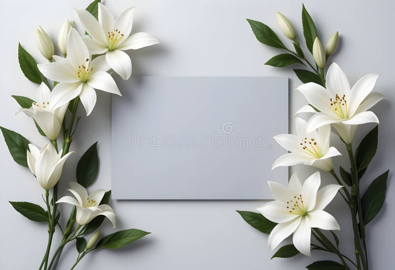White Lily Frame with Blank Card, Elegant Floral Border for Text ...