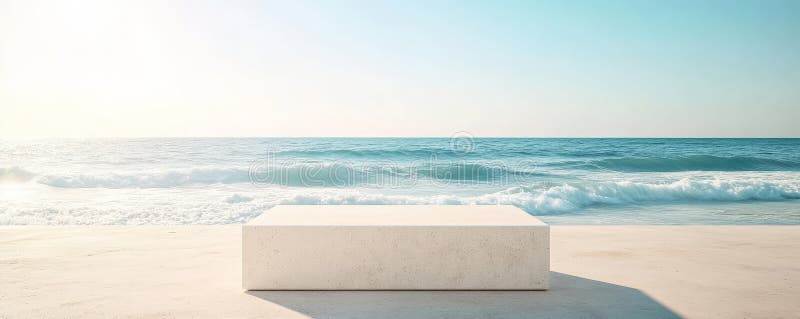 A White Limestone Podium with a Smooth Surface, Standing on a Sandy ...