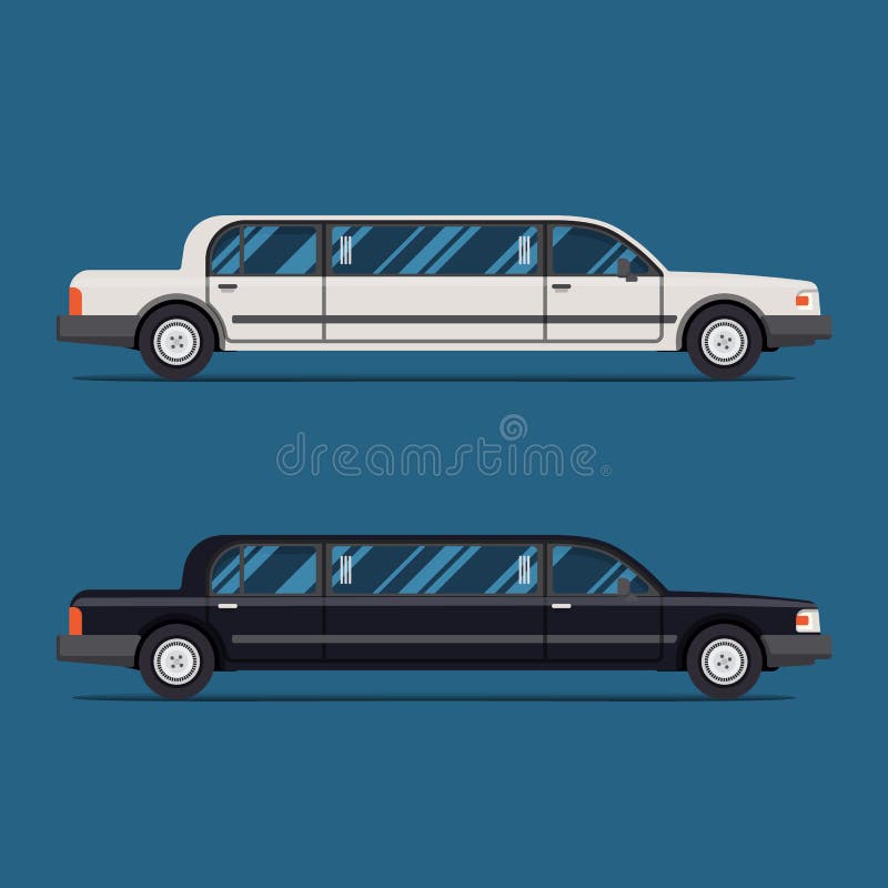 White Limo and Black Limousine. Flat Vector Illustration. Isolate ...