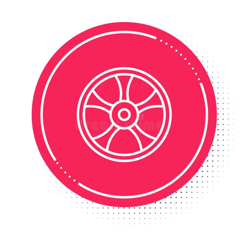 White Line Alloy Wheel for Car Icon Isolated on White Background. Red ... White Line Alloy Wheel for Car Icon Isolated on White Background. Red ...