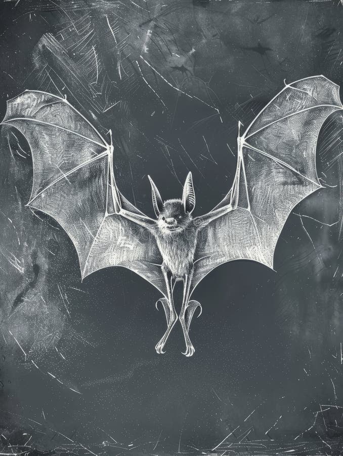 White Line Art of a Bat on a Dark Charcoal Background with a Slight ...