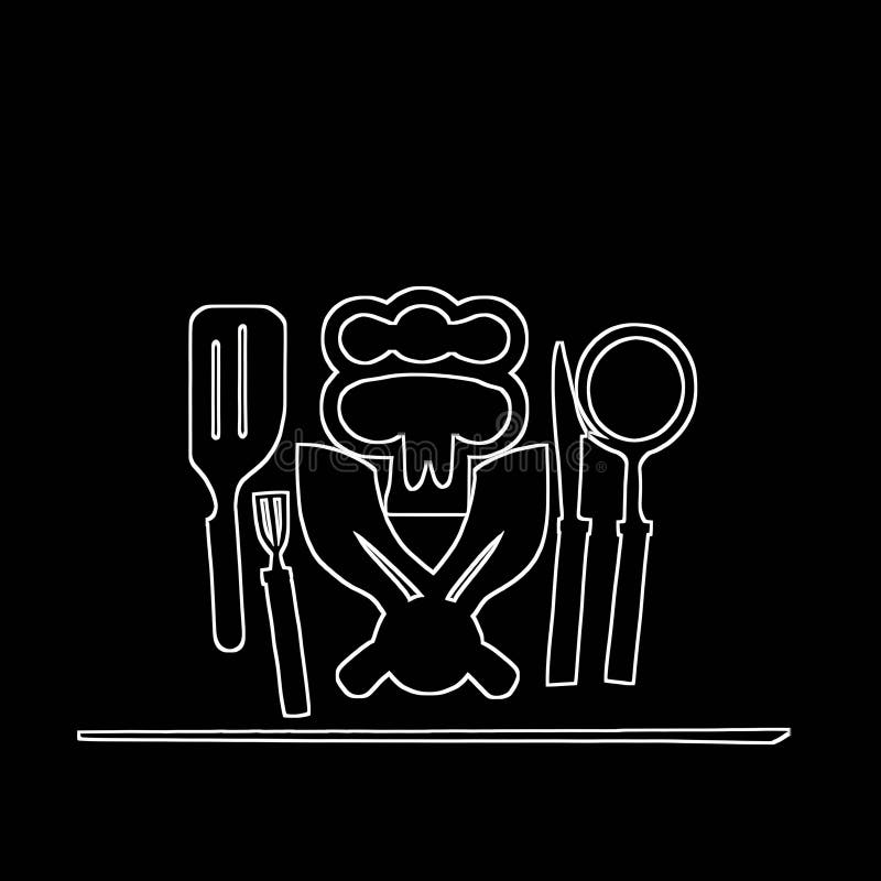 Line Art Logo Design for Chef, Black Background Stock Illustration ...