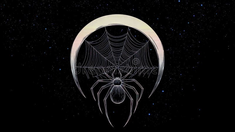 Spider Spinning Web with Crescent Moon and Stars Background Stock Photo ...
