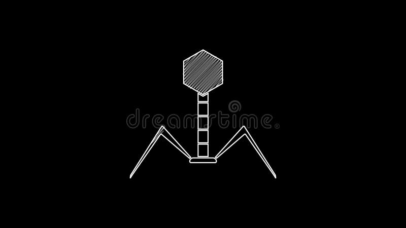 White Line Bacteria Bacteriophage Icon Isolated On Black Background