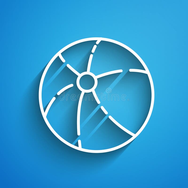 White Line Beach Ball Icon Isolated on Blue Background. Long Shadow ...